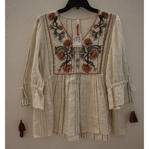 RAGA | Tops | Raga R454 Womens Sz S Beige Floralembroidered Sonya Tunic ...